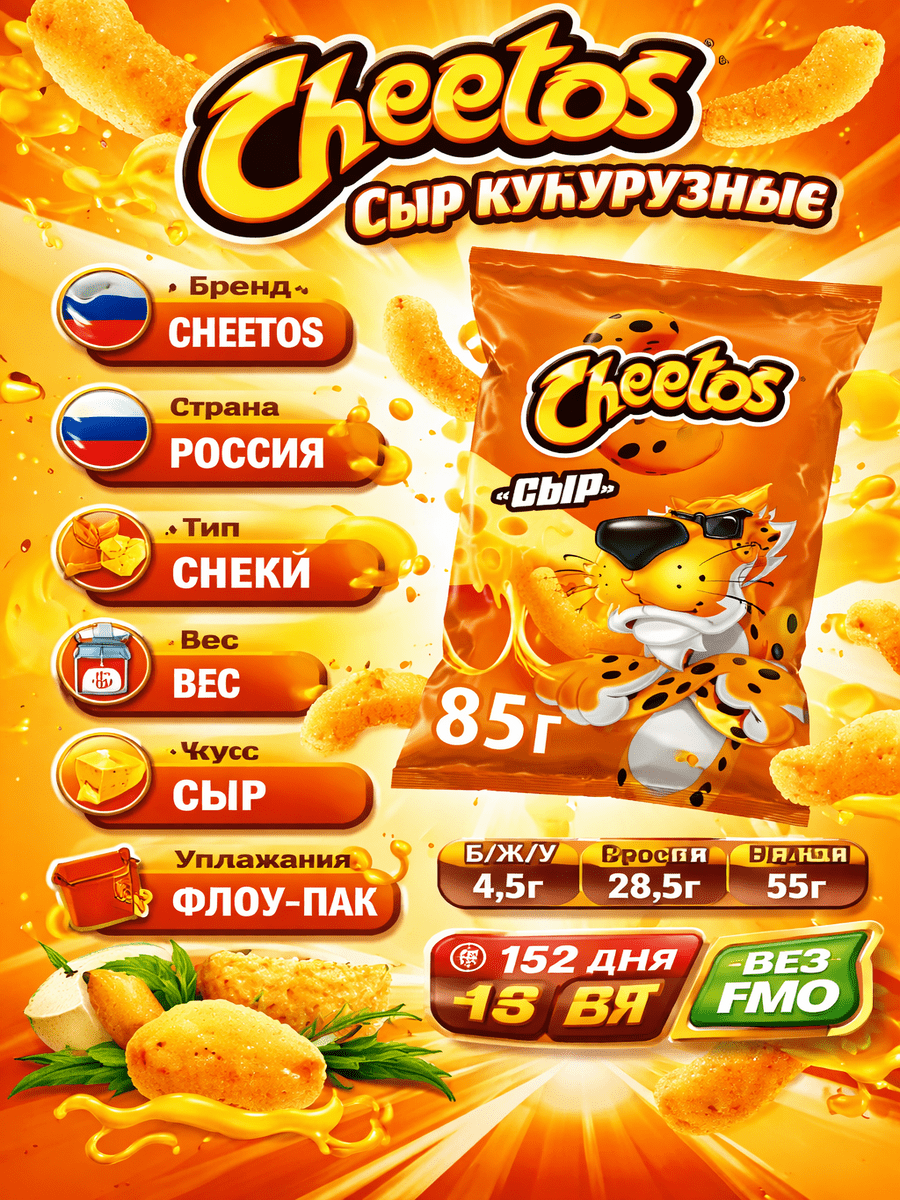 Снэки Cheetos Сыр кукурузные, 85г
