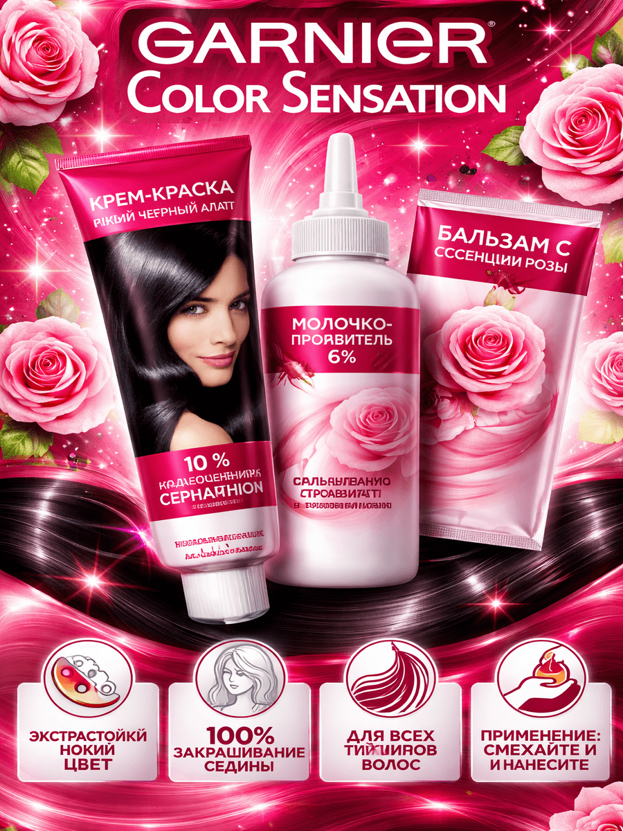 Крем-краска для волос Garnier Color Sensation Драгоценный черный агат 1.0, 110мл
