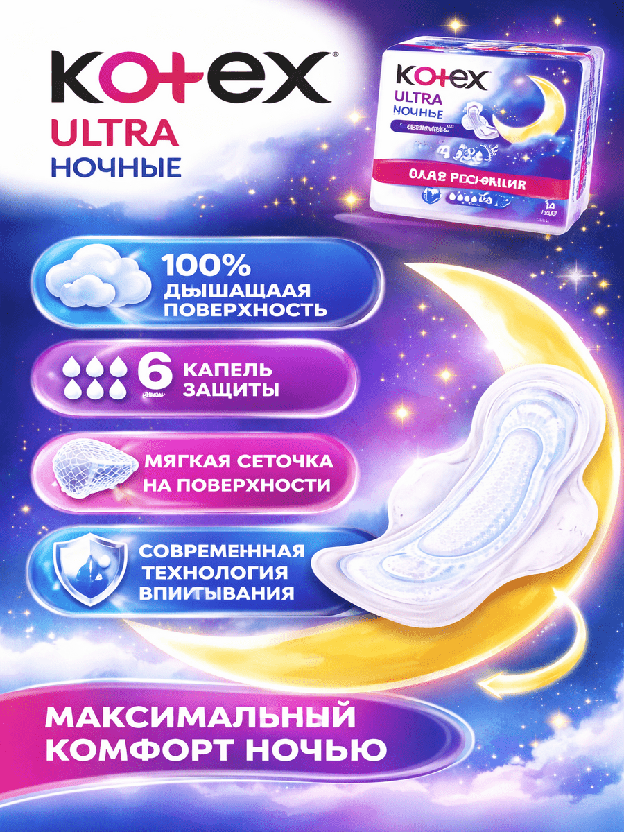 Прокладки гигиенические Kotex Ultra Net Night, 14шт