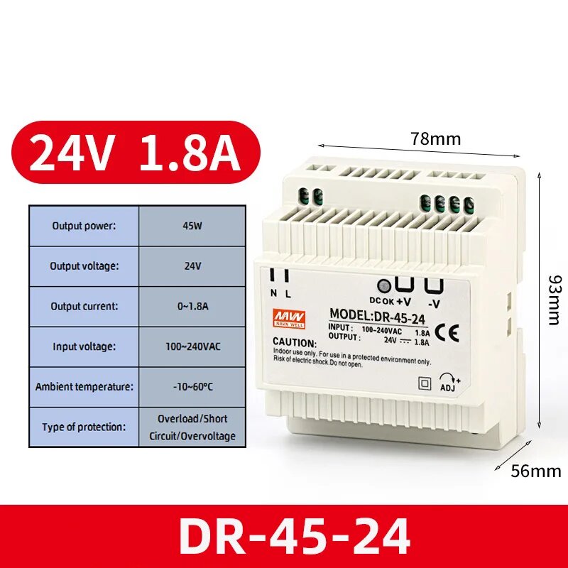 Источник питания 24V 1.8A DR-45-24