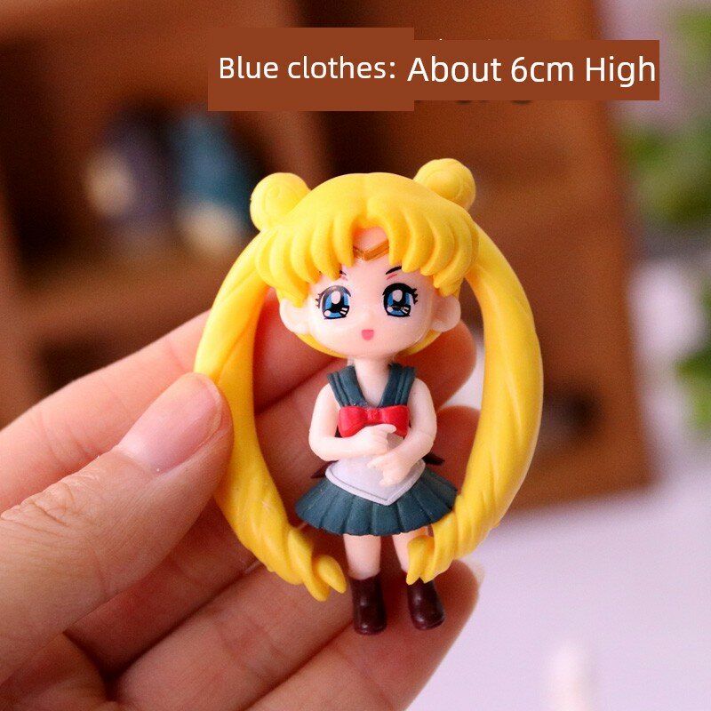 Коллекционная фигурка Sailor Moon в стиле аниме, милая куколка-девочка, миниатюрная кукла. Одна синяя платье для