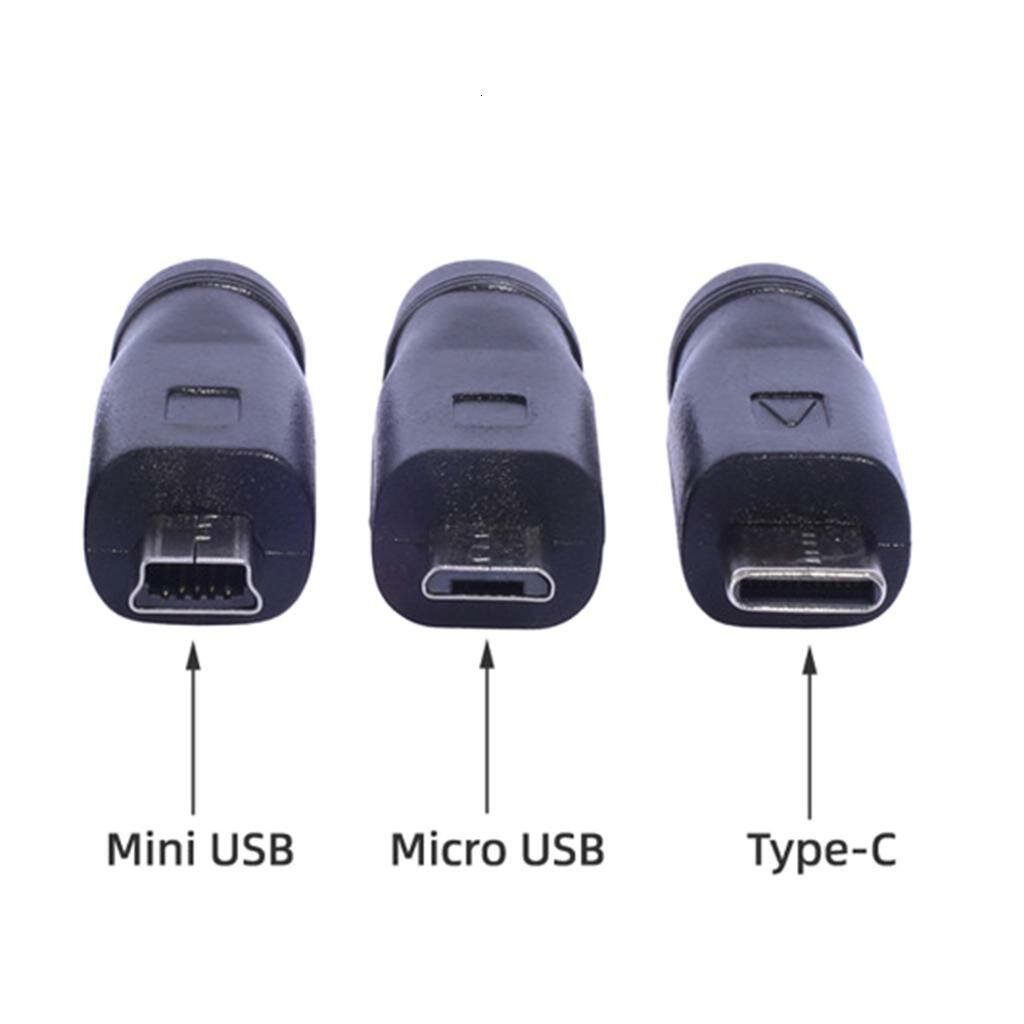 Адаптер питания: гнездо 5,5×2,1 мм — штекер Mini USB/Micro USB/USB-C, Мини