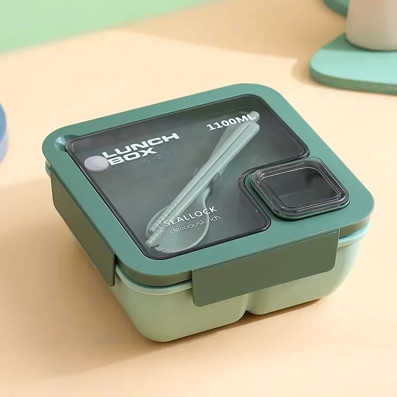 Ланч-бокс пластиковый 850 мл/1100 мл детский 4 сеток Green-1100ML