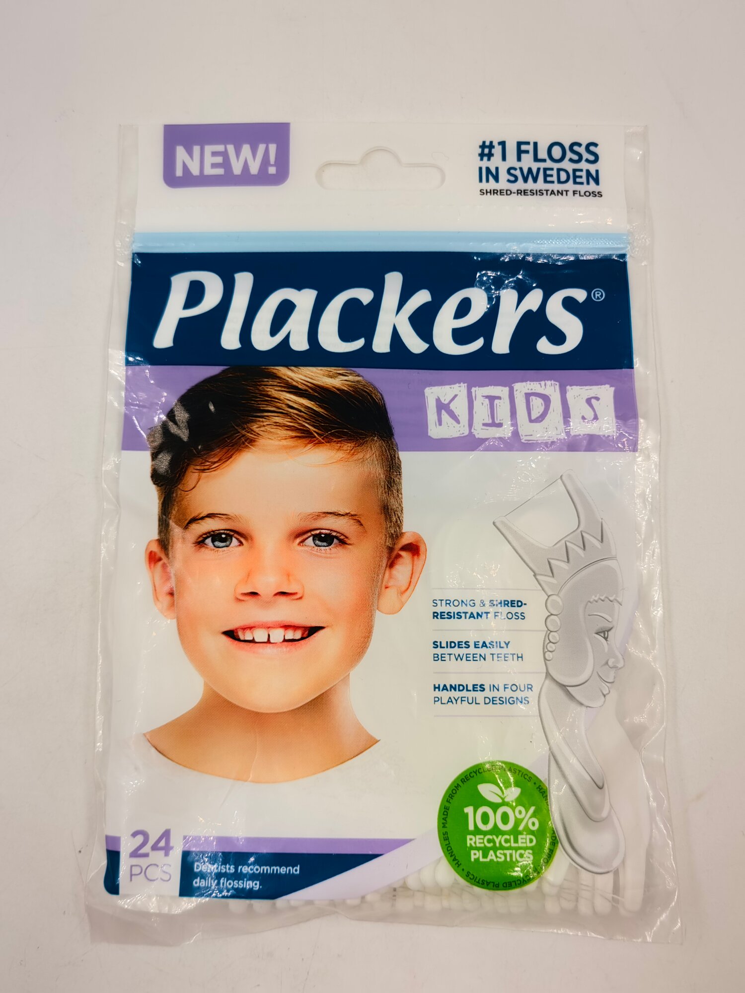 Зубная нить на рукоятке Plackers Kids детская, в упаковке 24 шт. (Швеция)