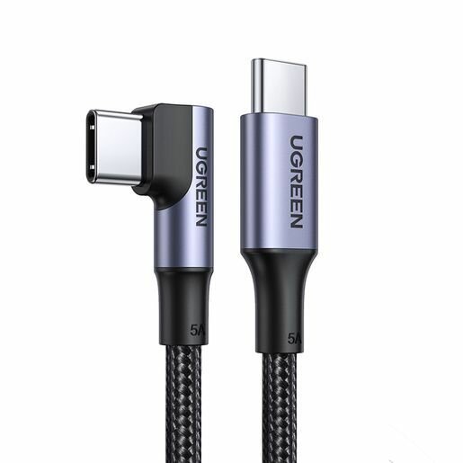 Кабель UGREEN US334 (20583) USB-C 2.0 Male To Angled 90 USB-C 2.0 Male 5A Data Cable. Длина: 3м. Цвет: черный