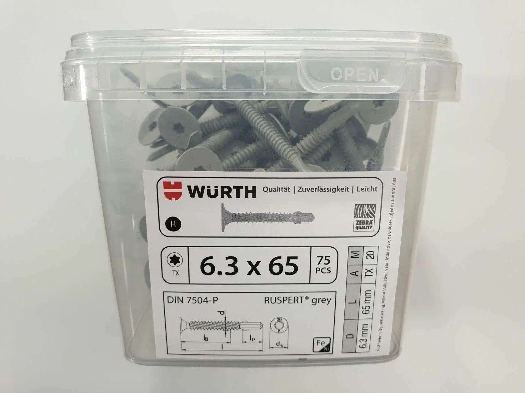 Саморез по металлу DIN 7504-P 6.3x65 (75 pcs) WURTH, Германия