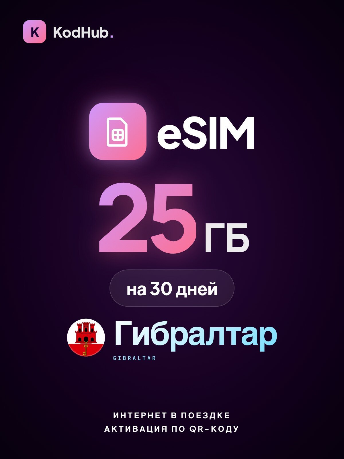 Туристическая eSIM Гибралтар 25 ГБ на 30 дней | интернет в поездке, связь за границей | QR-код активации