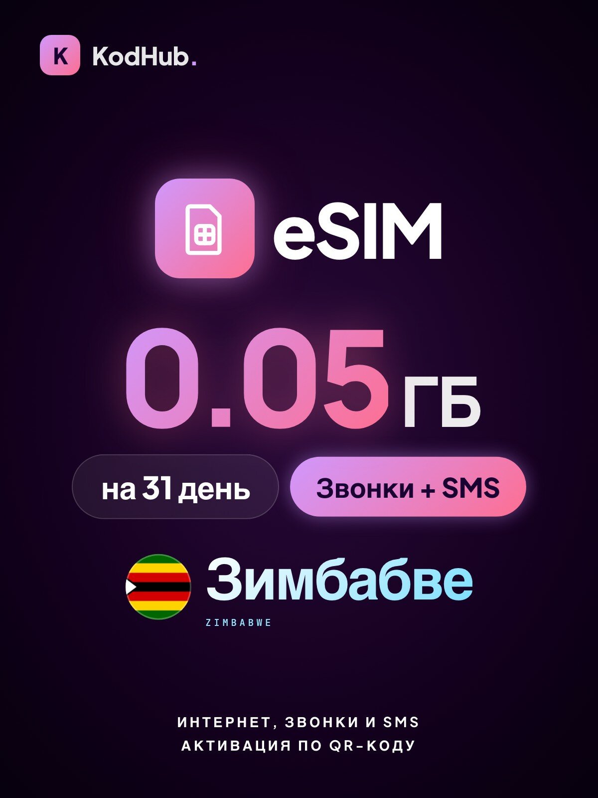 Туристическая eSIM Зимбабве 50 МБ + звонки + SMS на 31 день | связь в поездке без роуминга