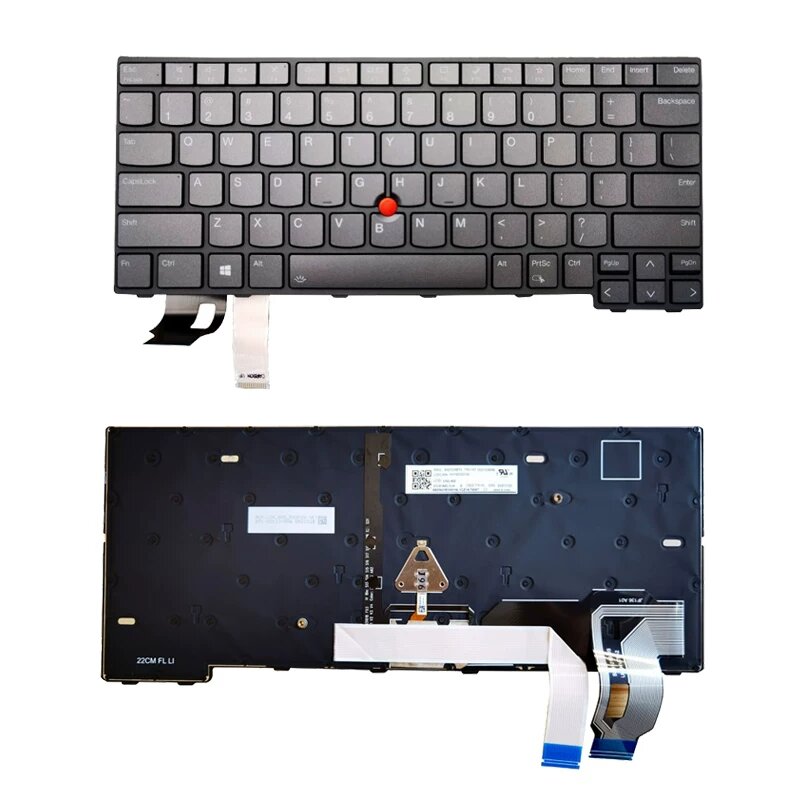 Новая клавиатура для ноутбука Lenovo ThinkPad T14 Gen 3/4, P14s, L14 Gen 3/4 - серая, с подсветкой (оригинальная замена)