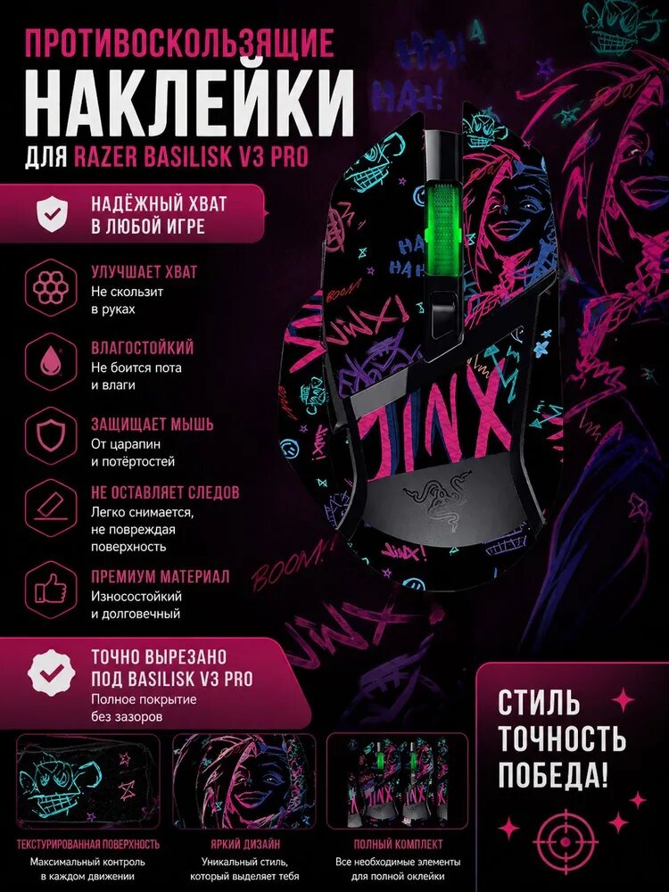 Грипсы для Razer Basilisk V3 Pro и Razer Basilisk V3 X HyperSpeed / Противоскользящие накладки и наклейки для игровой мыши(Тема анимированного персонажа)