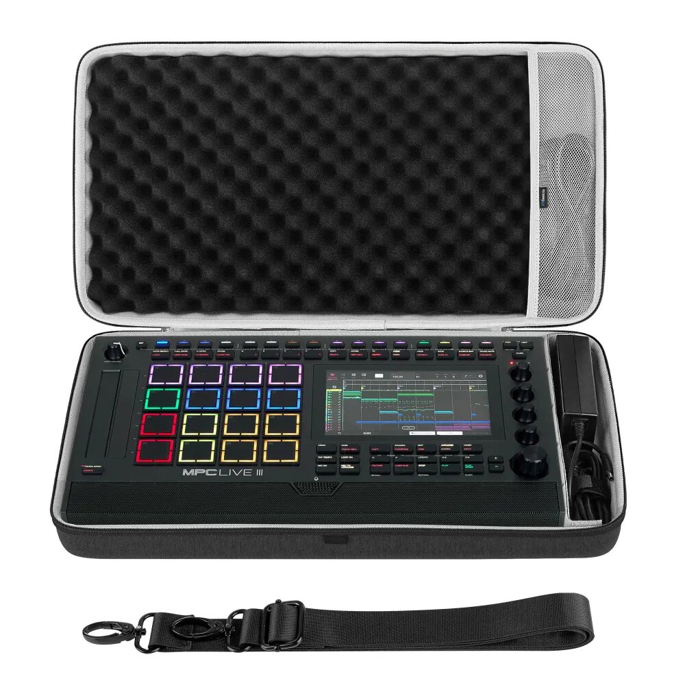 GEEKRIA Audio Interface Carrying Case, совместимый с Akai Professional MPC Live III, EVA-кожаная сумка для путешествий (темно-серый)