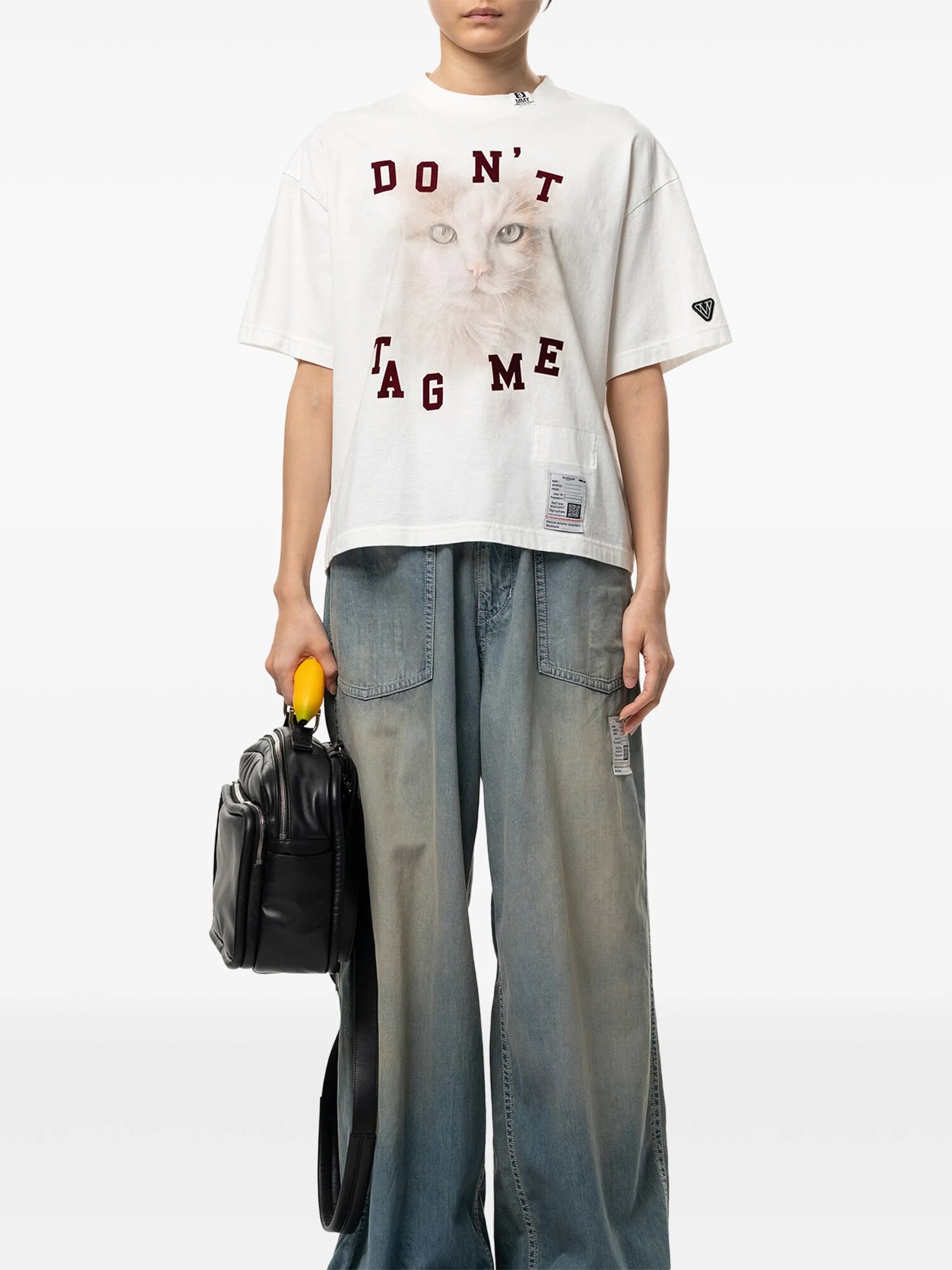 Футболка MAISON MIHARA YASUHIRO Cat-printed T-shirt, размер 36, бежевый/белый — фото 1