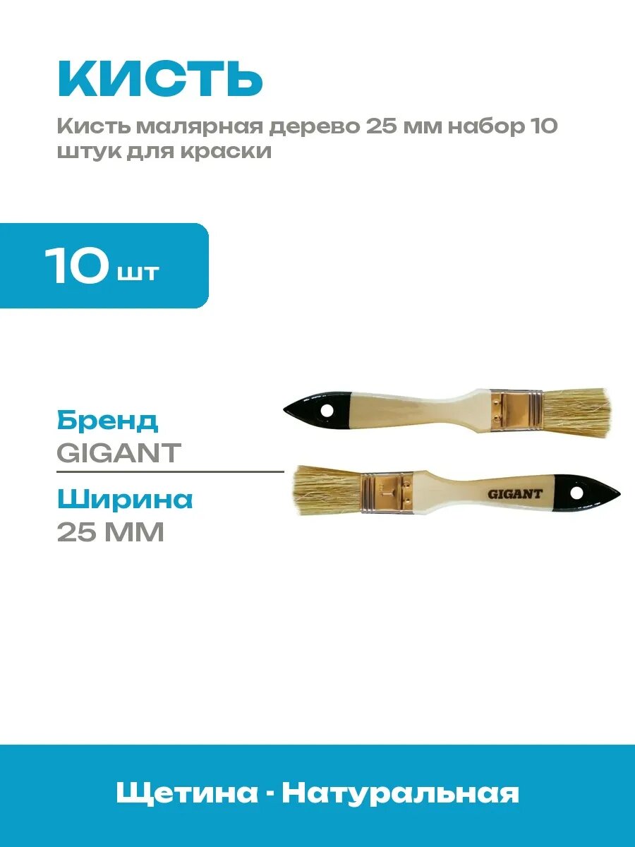 Набор плоских кистей 25 мм с металлической обоймой 10 шт