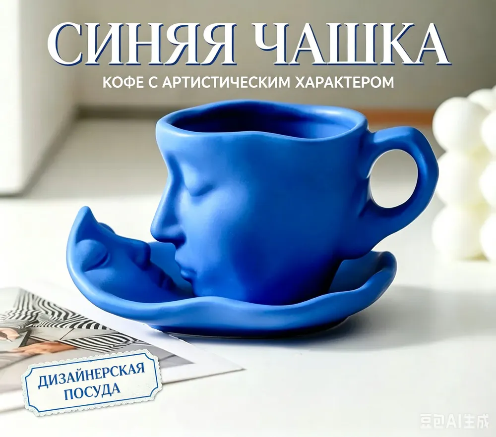 Чашка，Кофейная кружка с блюдцем в виде скульптуры лица, винтажный европейский керамический набор для напитков 1 шт
