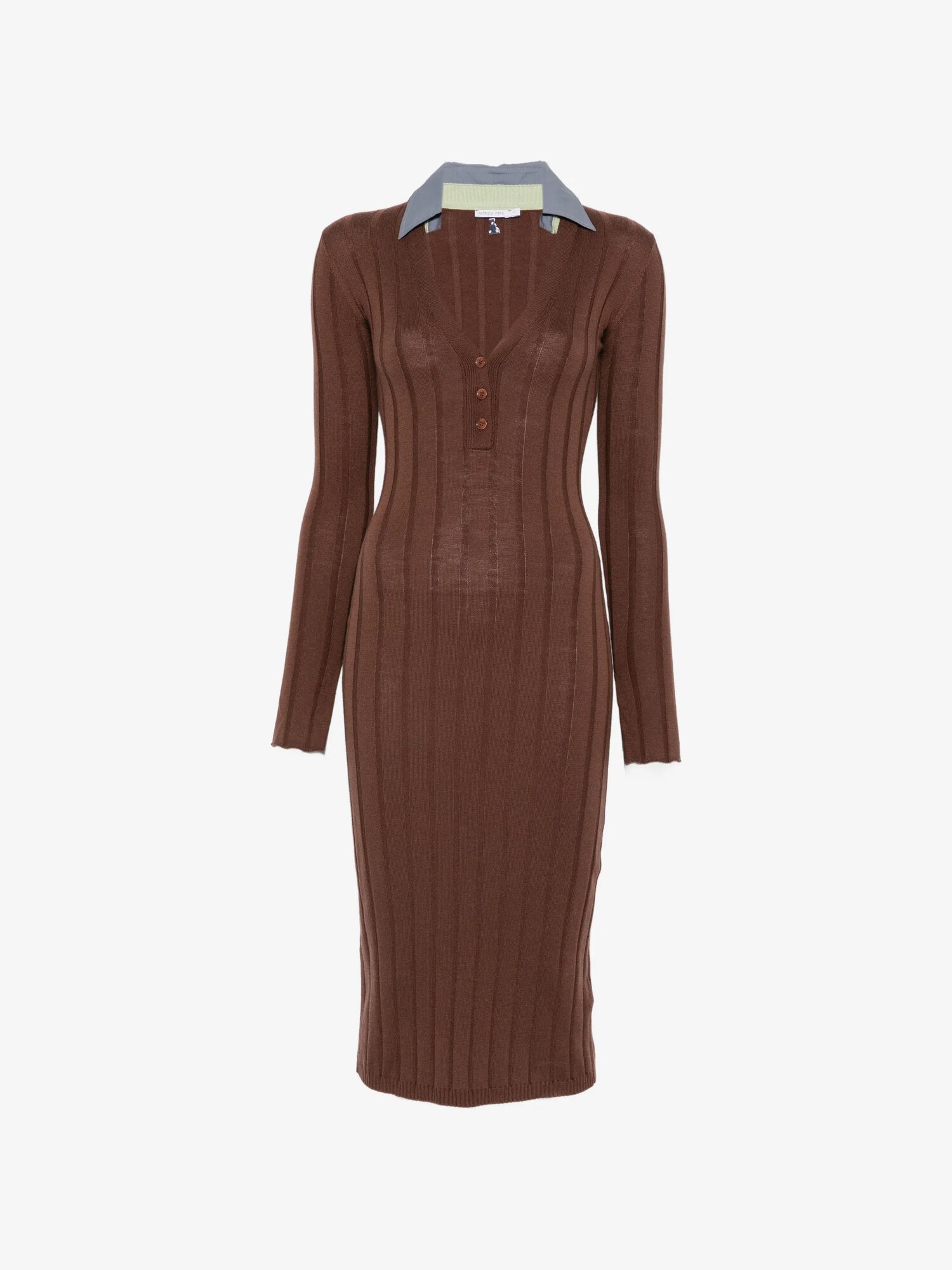 Платье Ribbed-knit contrast-collar midi dress