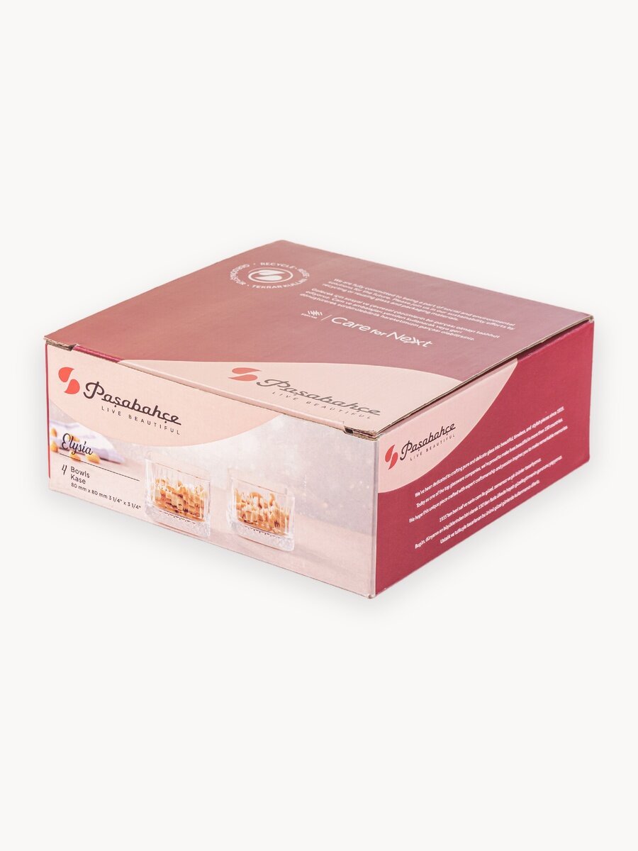 Набор стеклянных салатников 235 мл ELYSIA 4 шт. Pasabahce, квадратные