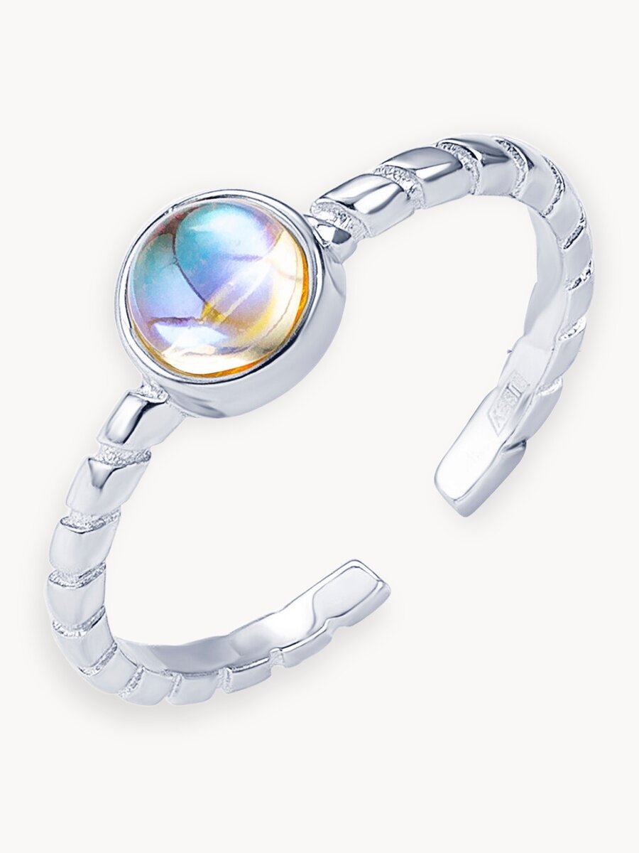 Кольцо, серебро, 925 проба, родирование, лунный камень