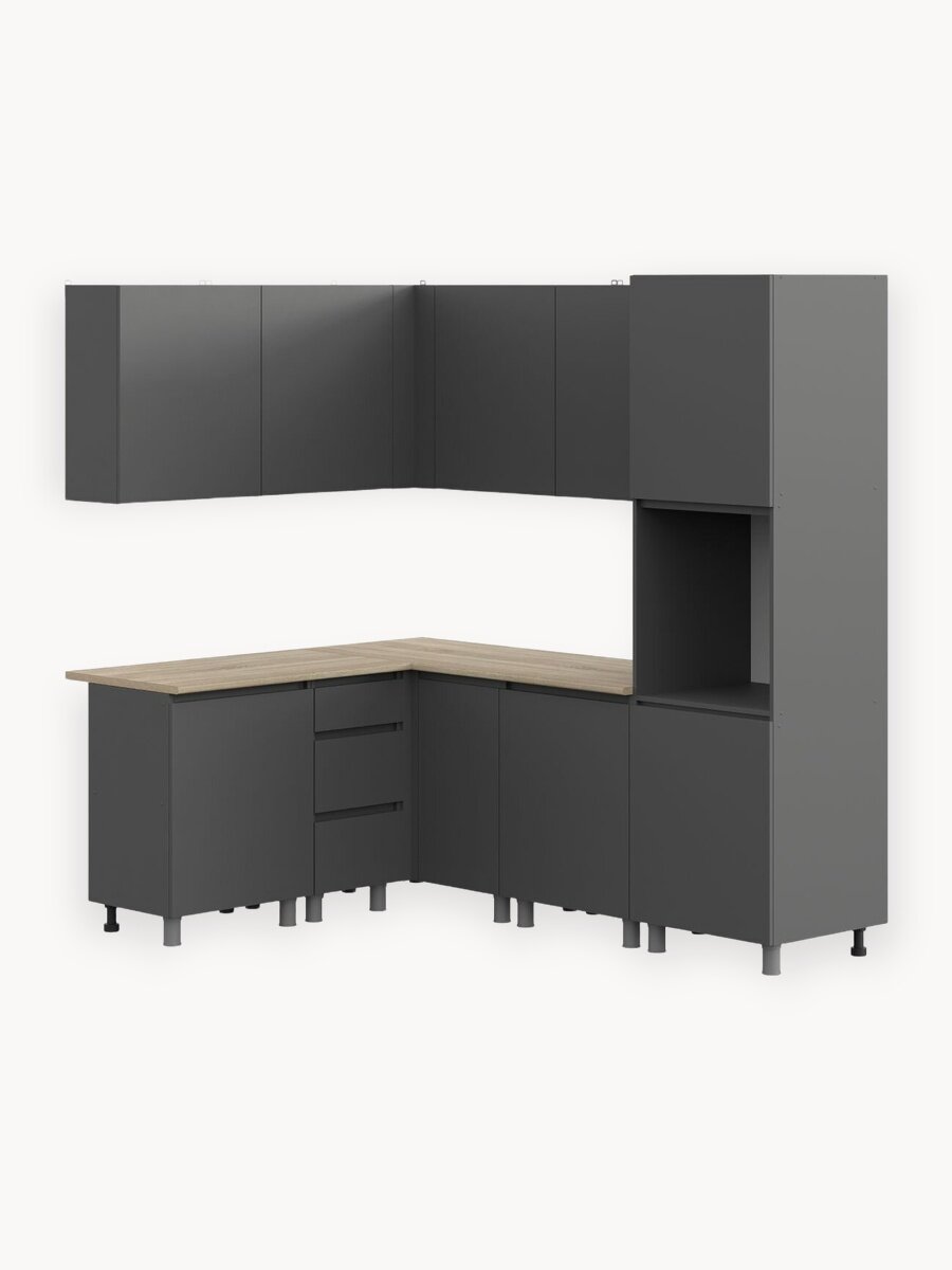 ARNIKA Кухонный гарнитур угловой Довер без столешницы, 147.6х208см, графит