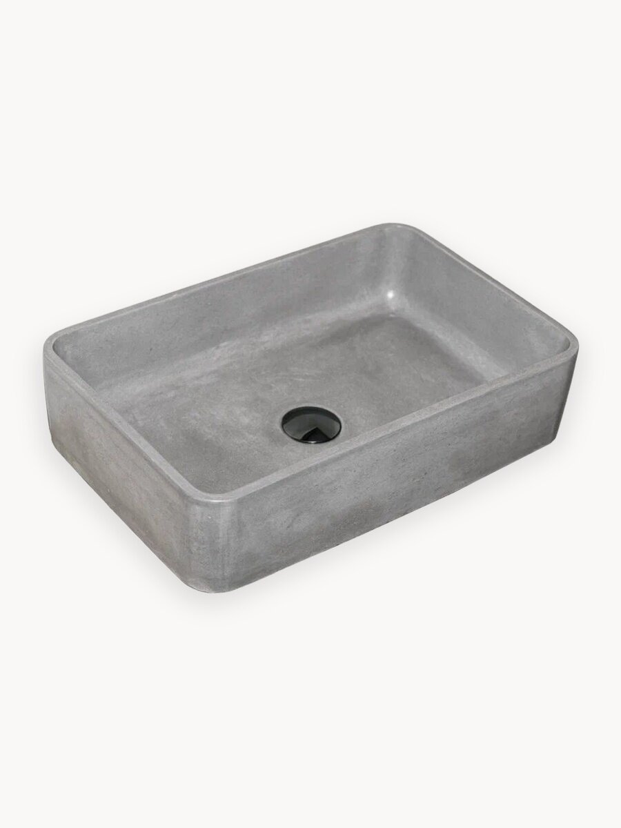 Раковина, бетонная, серая, накладная, прямоугольная, уникальная структура