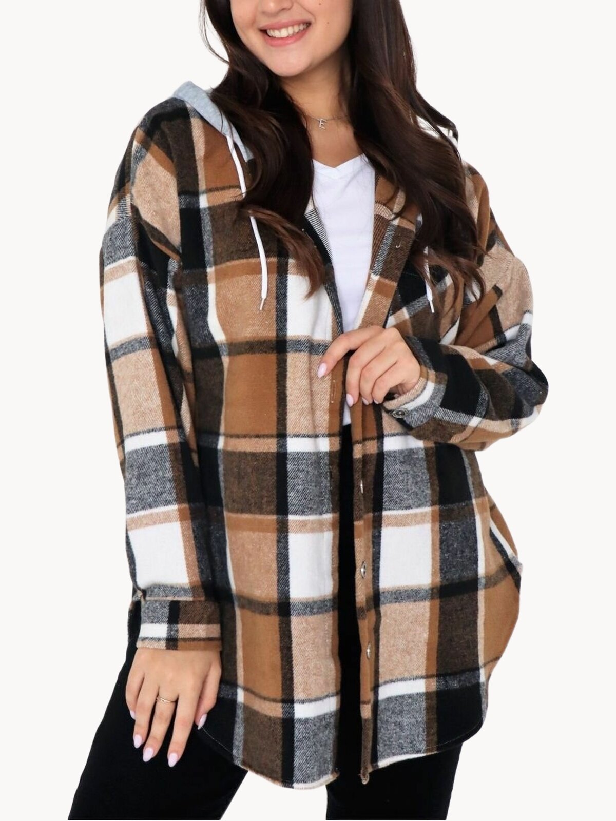 Рубашка в клетку с капюшоном фланелевая теплая