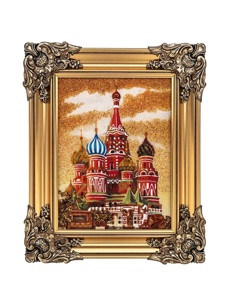Картина янтарная «Храм Василия Блаженного» 30х40 см