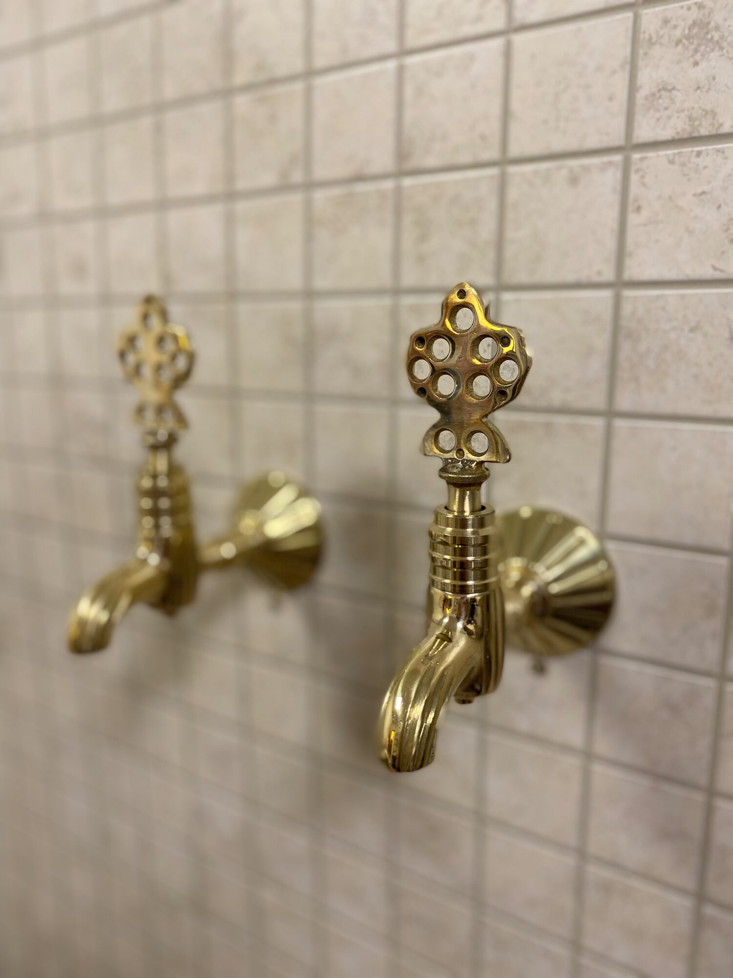 Кран для хамама латунный, производство Турция, "Османский" золотой, механизм полуоборотный