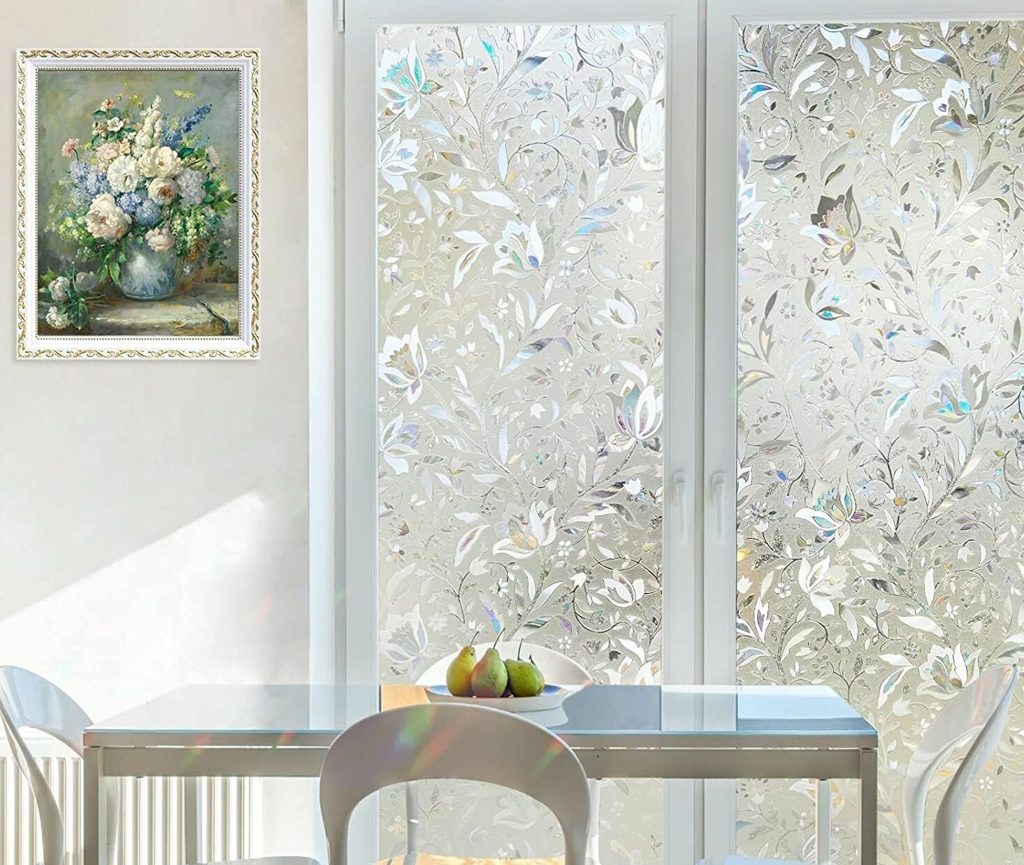 Декоративная пленка на стекло с 3D эффектом витража / Самоклеющаяся пленка для окон и мебели / Витражная наклейка с цветочным орнаментом / Защита от ультрафиолета и посторонних глаз (300см х 60см)