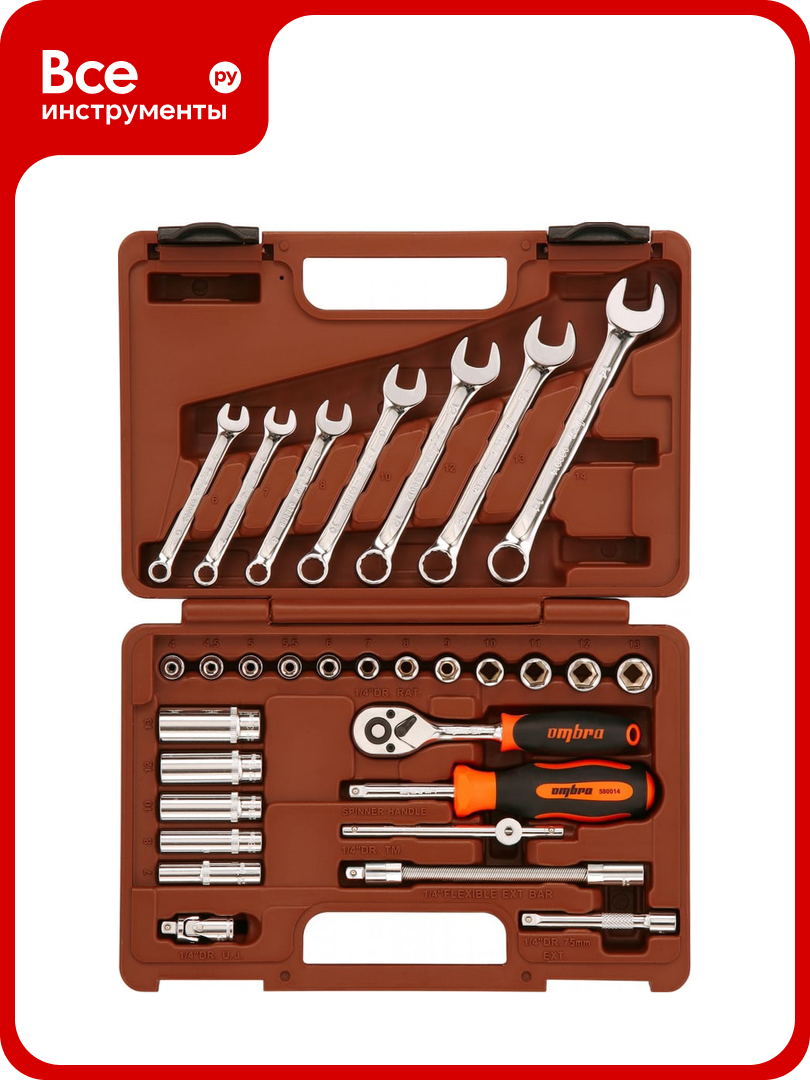 Набор торцевых головок" и комбинированных ключей, 30 предметов Ombra OMT30S 1/4"