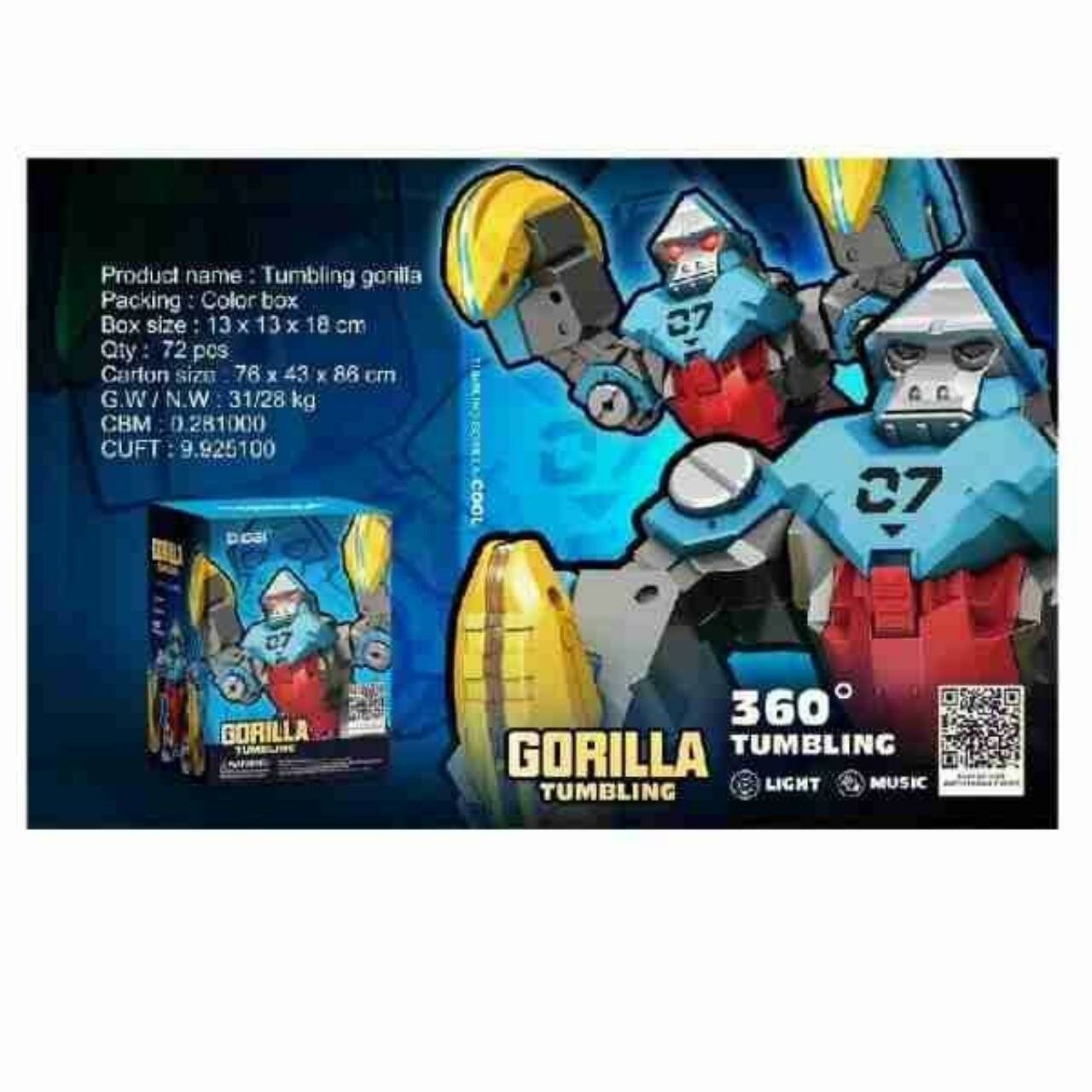 Горилла на бат, световые и звуковые эффекты, в к 13x13x18 см