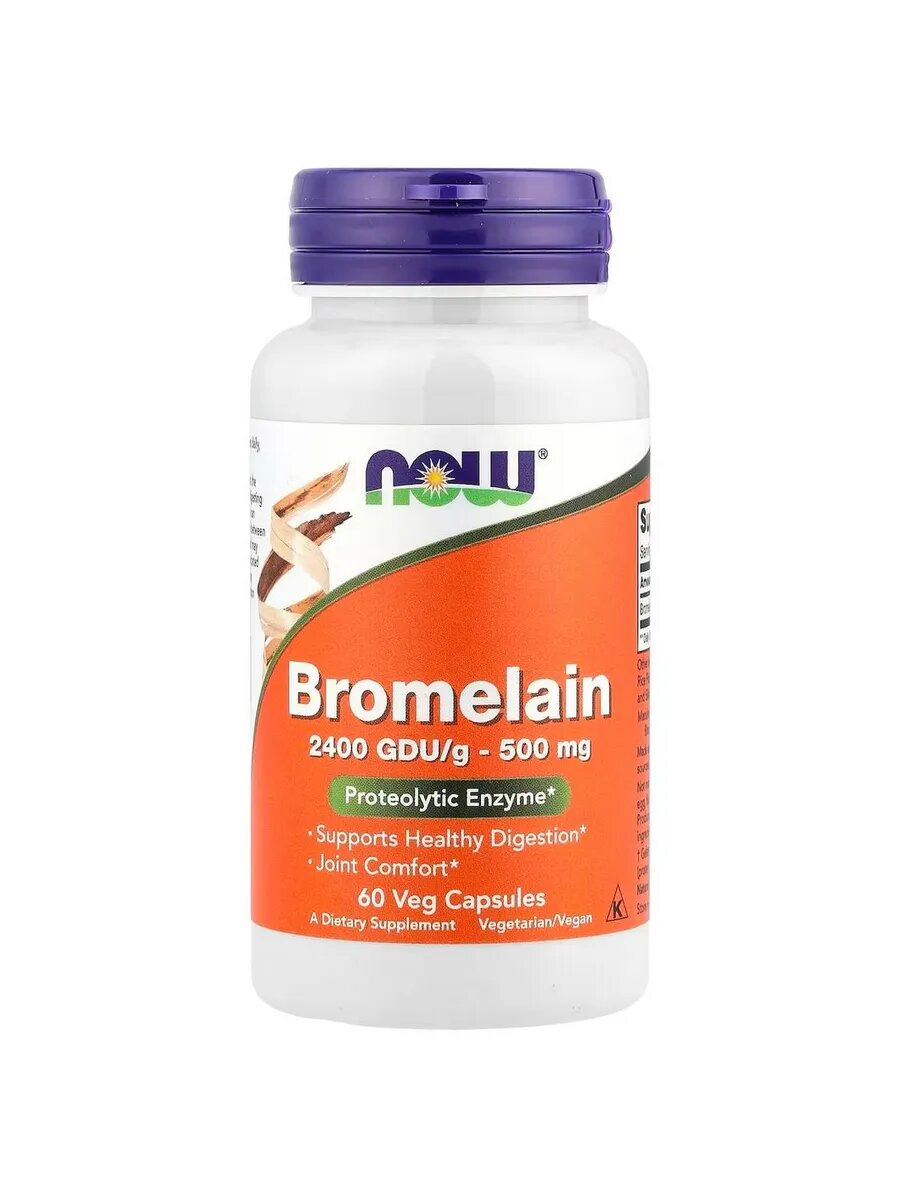Bromelain 500мг 60 капсул Нау бромелайн now 500 мг