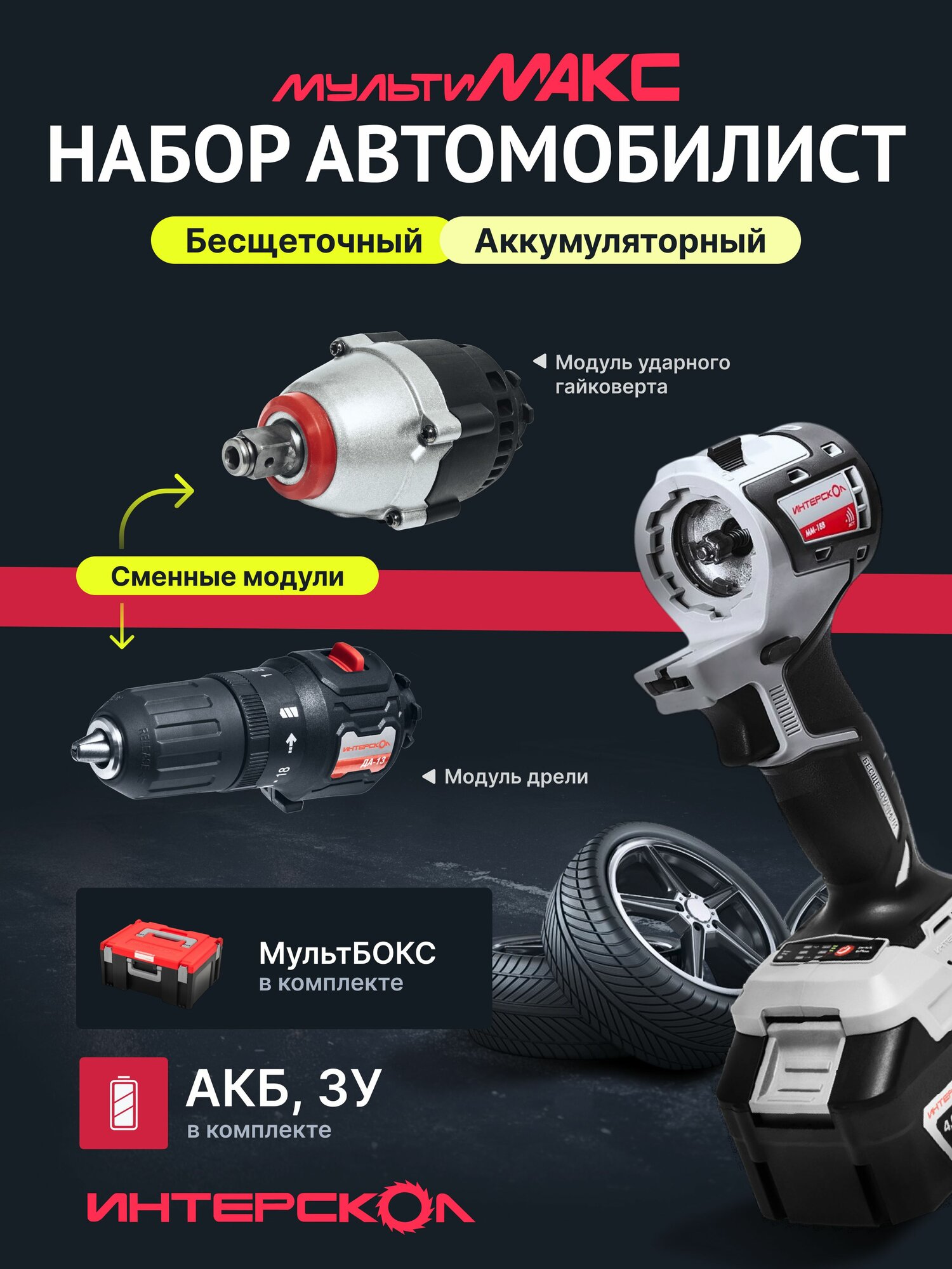 Набор электроинструмента ИНТЕРСКОЛ мультимакс "Автомобилист" (755.2.4.45)