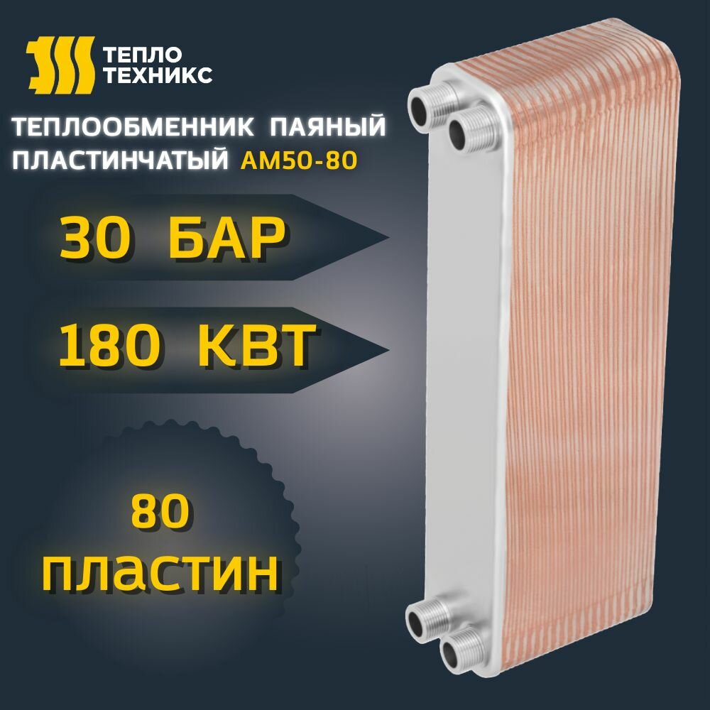 Теплообменник "АМ50-80", паяный, пластинчатый, нержавеющая сталь