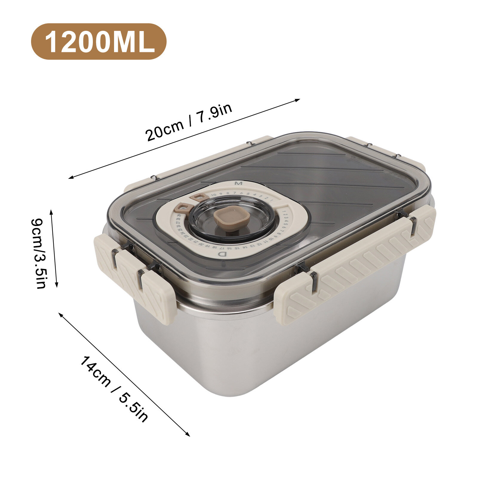 Контейнер для хранения продуктов из нержавеющей стали 304 с крышкой, герметичная коробка для бенто, удобный для холодильника многоразовый ланч-бокс, 1200 мл, бежевый
