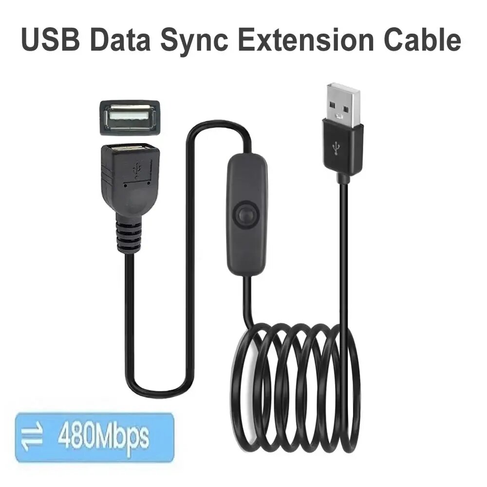 USB удлинительный кабель с выключателем черный 0.5m 1.64ft