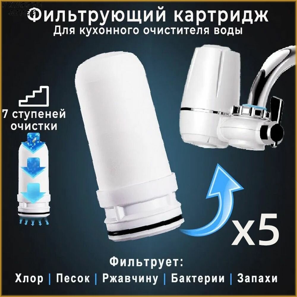 Фильтры-насадки на краны, Сменный картридж -5 шт.