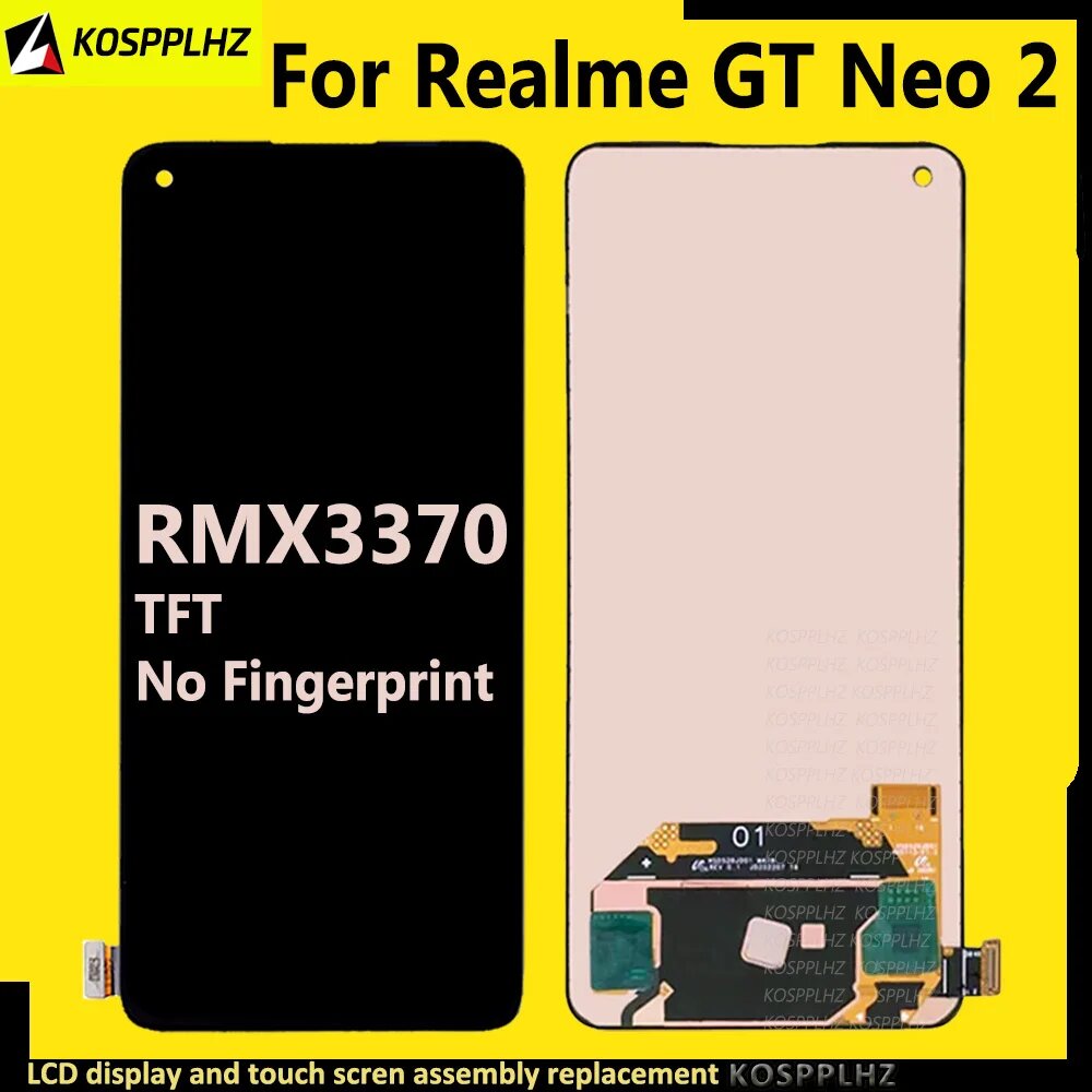 TFT-дисплей для Realme GT Neo 2, сенсорный экран в сборе, 6,4 дюйма, для Realme RMX3370, без сканера отпечатков пальцев, 100% протестированная замена.