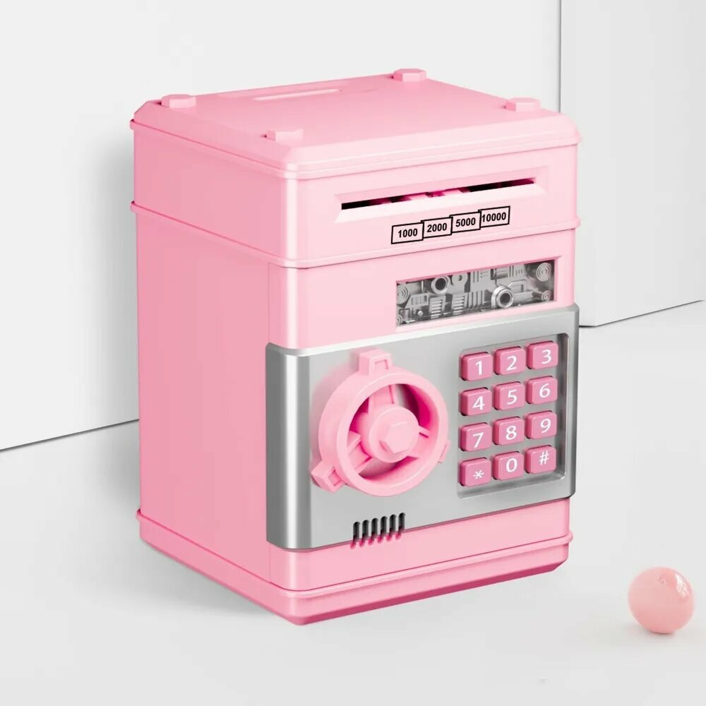 Интерактивная копилка сейф-банкомат с купюроприемником, музыкальная, светящаяся цвет розовый BM