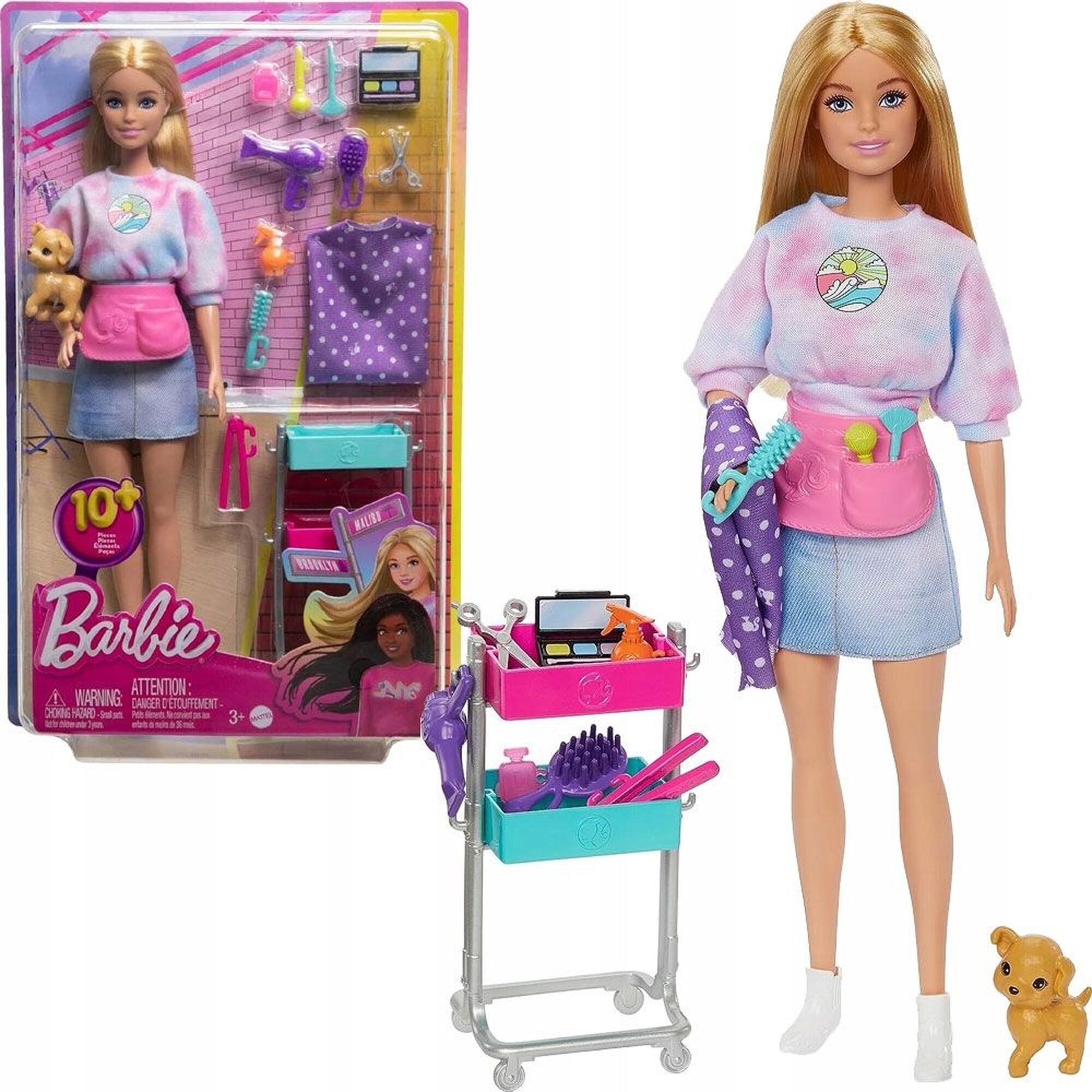 Кукла Mattel Barbie - Кукла Стилист Малибу с собакой и аксессуарами для укладки волос и макияжа - Барби HNK95