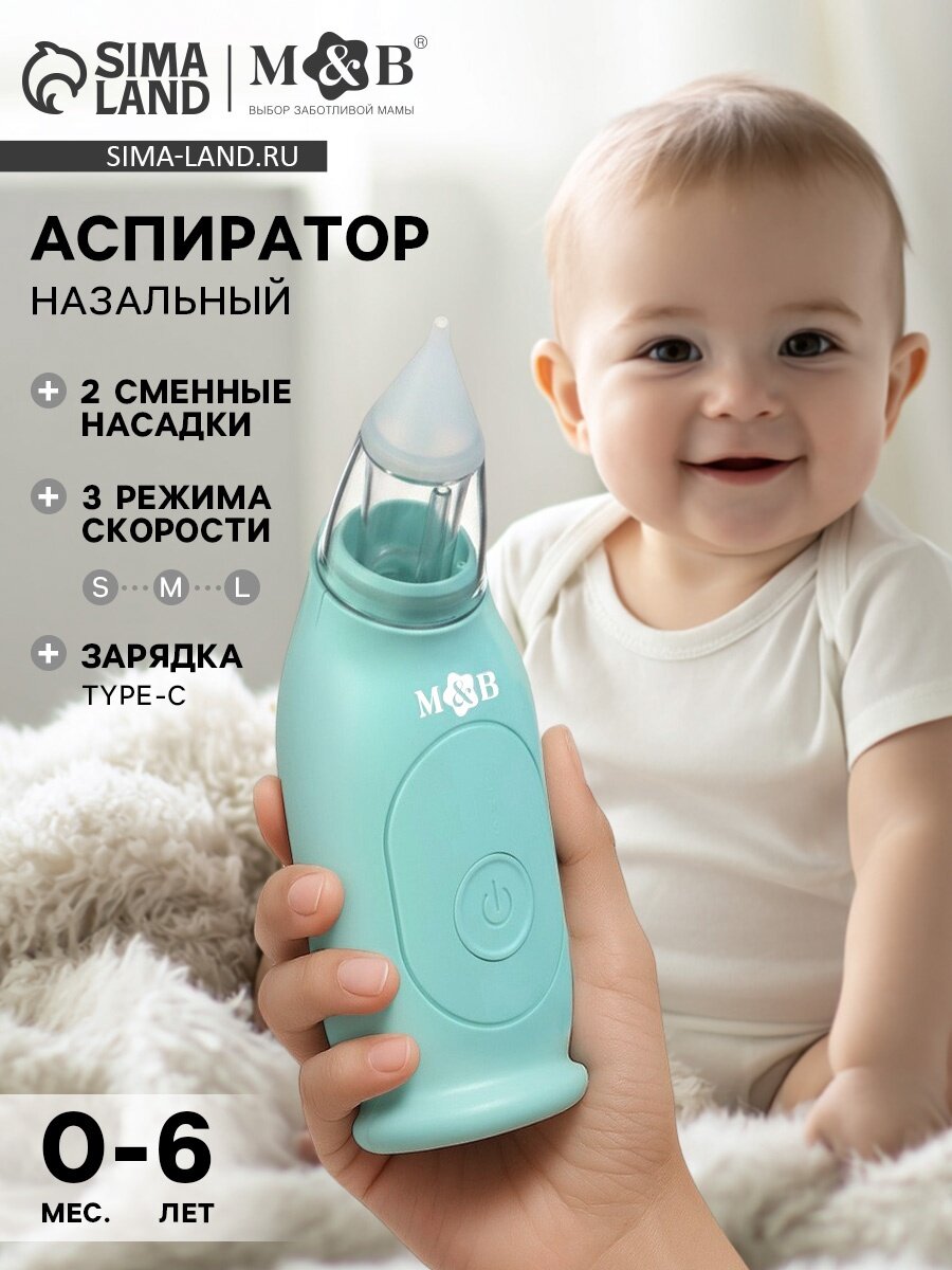 Аспиратор для новорожденных электронный, назальный (набор: 2 насадки, аксессуары, зарядка Type-C)