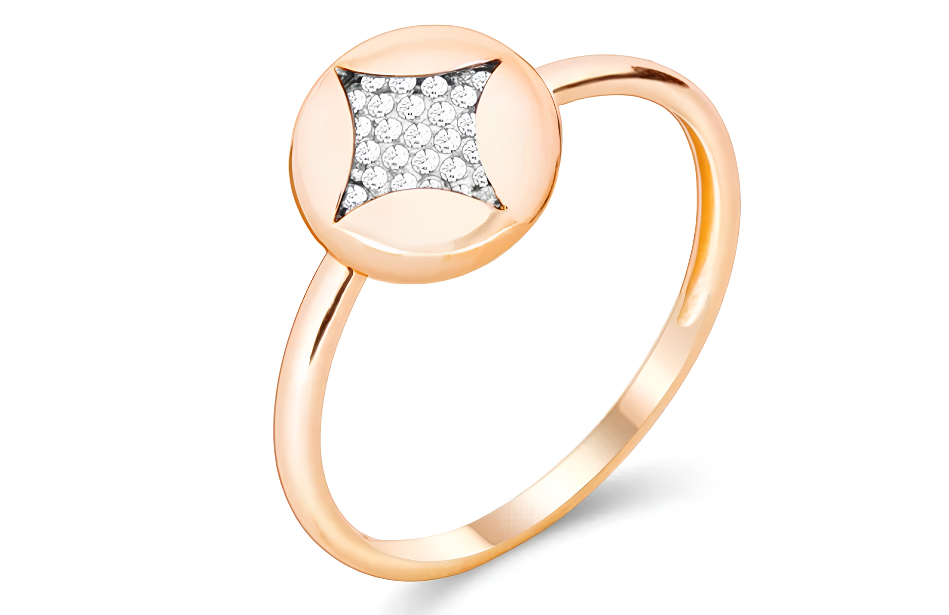 Кольцо наборное, тонкое, красное золото, 585 проба, фианит