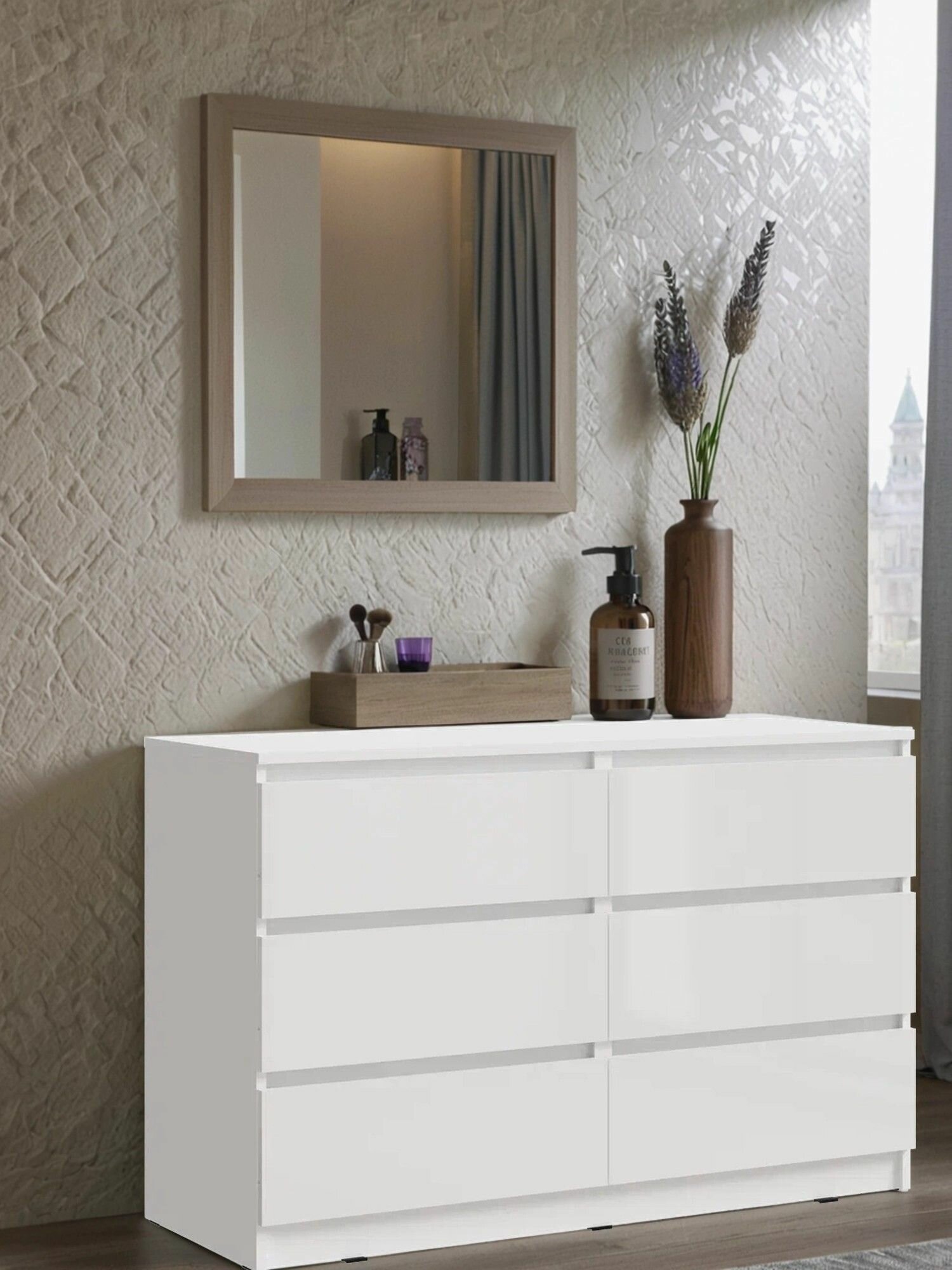 Комод Челси 1202 (6 ящиков) Белый глянец холодный/Белый