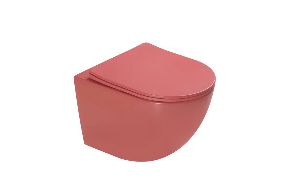 Унитаз подвесной SantiLine SL-5005T-MR с микролифтом, безободковый, без бачка, фарфоровый, антивсплеск, красный овальный