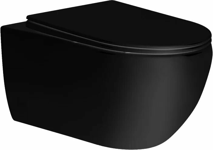 Унитаз подвесной Vincea Evo VT1-34MB с микролифтом, безободковый, без бачка, антивсплеск, фарфоровый, черный, глянцевый, овальный, сиденье для унитаза в комплекте