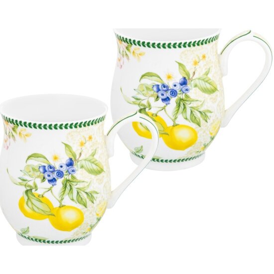 Набор из 2-х кружек Elan Gallery "Лимоны" 11,5х8,2х10 см 350 мл бочонок, NEW BONE CHINA