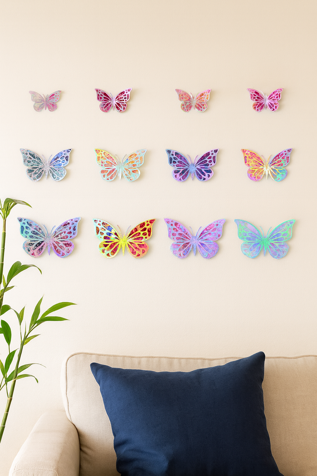 Набор декоративных бабочек 12 шт на липучке. Цвет голограмма