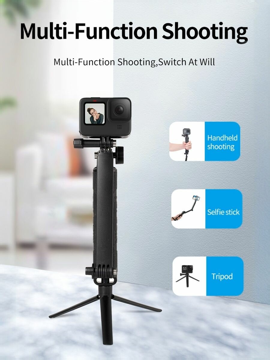 Монопод-штатив, поплавок 3-Way с креплением для экшн-камеры GoPro, Action, insta360 для фото и видео съёмки