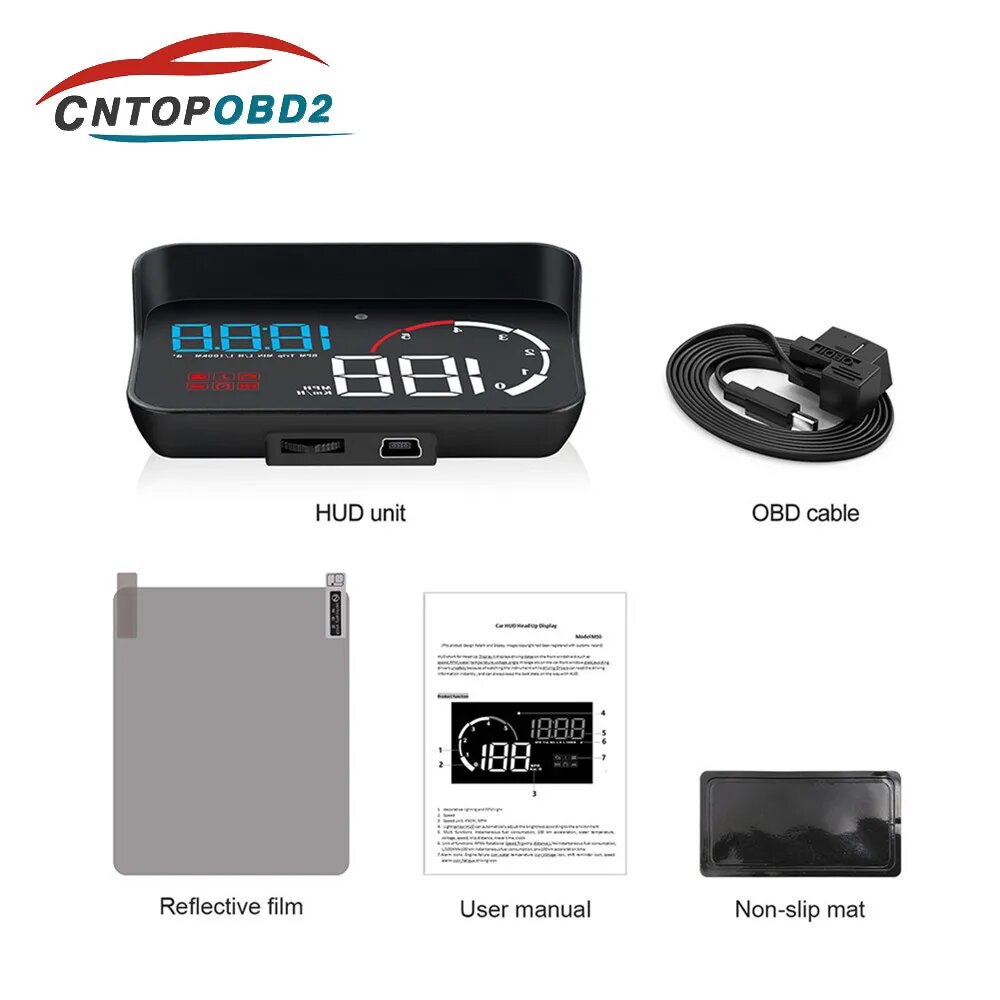 Автомобильный дисплей M10 Hud, цифровой дисплей OBD2, со спидометром и проекцией лобового стекла