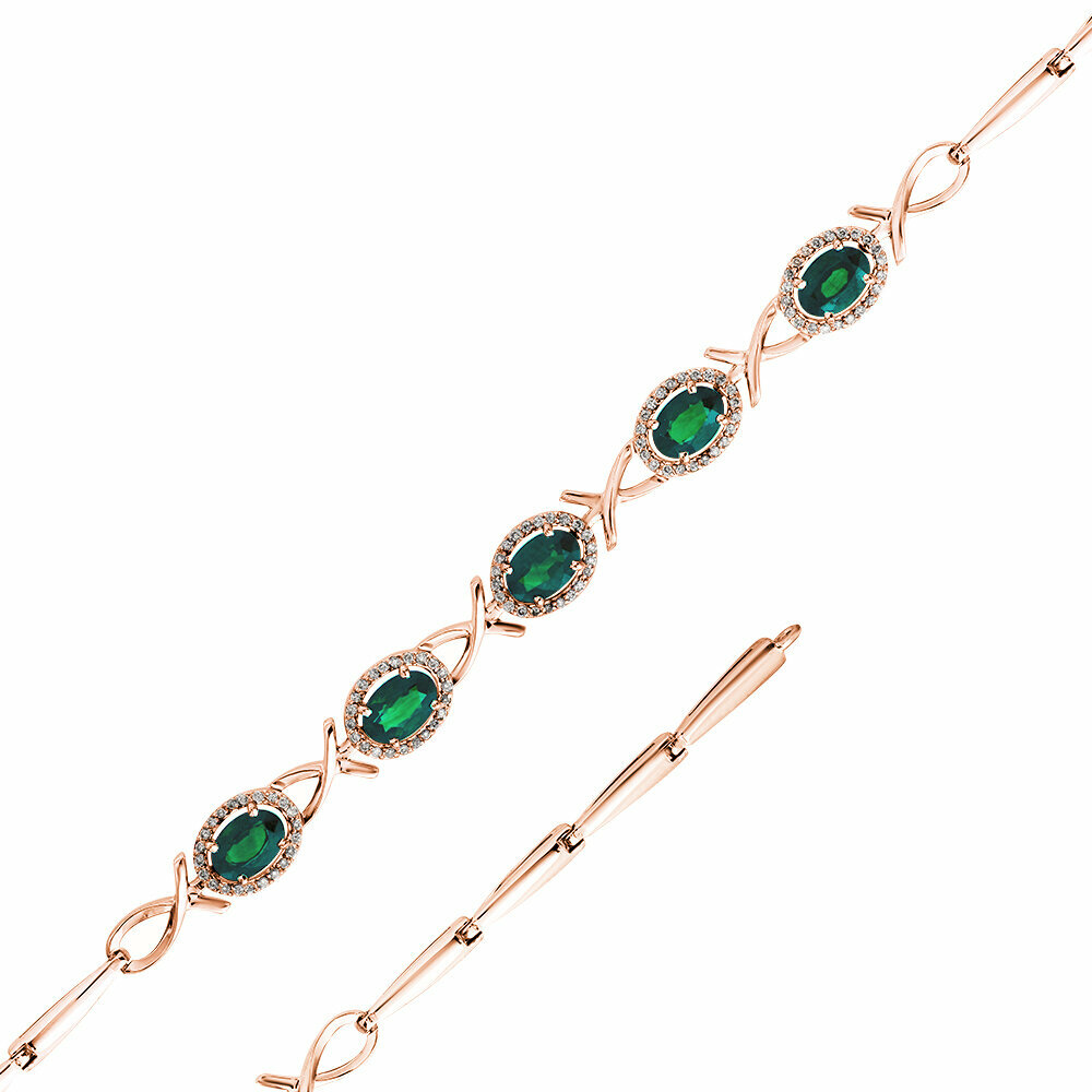 Браслет, красное золото, 585 проба, изумруд, бриллиант