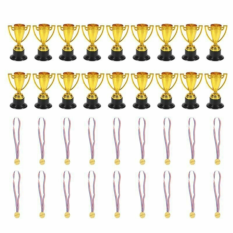 36 шт. праздничных декоративных детских пластиковых золотых кубков, медалей для детских вечеринок, призов, 18 шт. трофеев и 18 шт. медалей