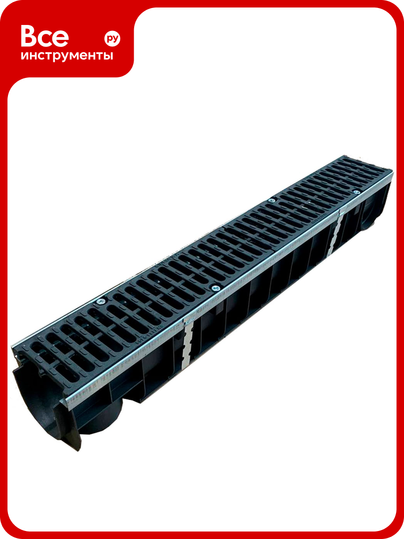 Лоток пластиковый Gidrolica Super dn100, h154 с решеткой чугунной класса d400 800109D, применения в зоне